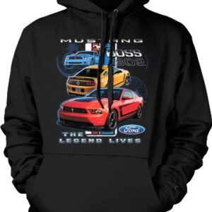 Lucky Ride Ford Mustang Boss 302 The Legend Lives Classic Muscle Car Hoodie, Black, XL