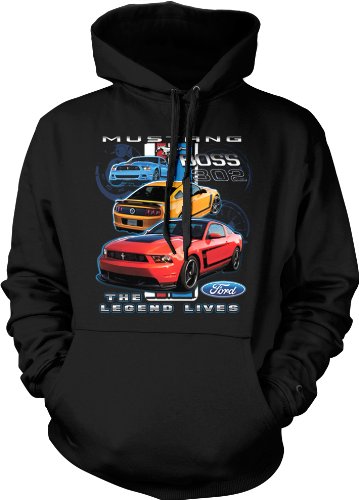 Lucky Ride Ford Mustang Boss 302 The Legend Lives Classic Muscle Car Hoodie, Black, XL