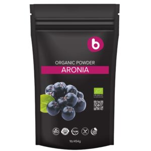 bobica organic aronia berry powder, chokeberry powder, antioxidant superfood, high in flavonoids, polyphenols and potassium, for immunity, vegan, gluten-free, 1lb