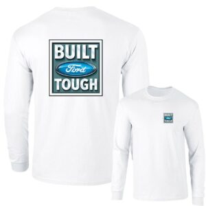 Built Ford Tough Logo Classic Emblem Long Sleeve T-Shirt F & B, White, 2XL