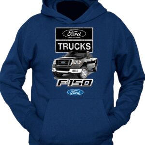 Lucky Ride TRUCKS F-150 Black 4x4 BUILT TOUGH HOODIE SWEATSHIRT, Navy, M