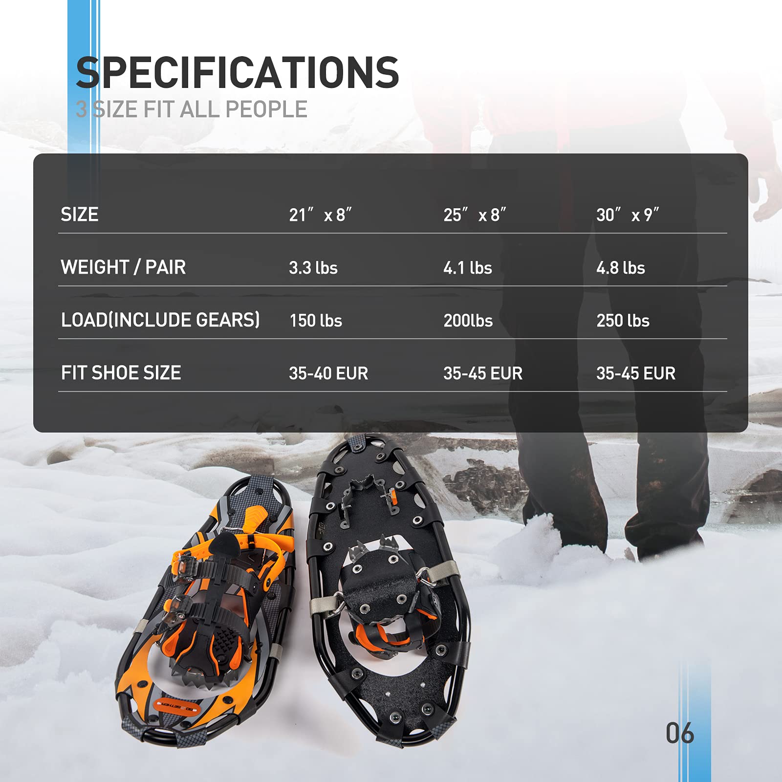 G2 21 Inches Orange Light Weight Snowshoes for Women Men Youth, Set with Trekking Poles, Tote Bag, Special EVA Padded Ratchet Binding, Heel Lift, Toe Box