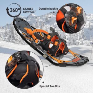 G2 21 Inches Orange Light Weight Snowshoes for Women Men Youth, Set with Trekking Poles, Tote Bag, Special EVA Padded Ratchet Binding, Heel Lift, Toe Box