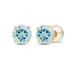 10k yellow gold 4mm round aquamarine stud earring