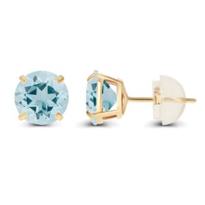 10K Yellow Gold 4mm Round Aquamarine Stud Earring