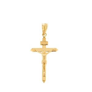 solid 10k yellow gold linear cross inri crucifix charm pendant (1.15")