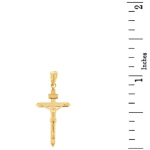 Solid 14k Yellow Gold Linear Cross INRI Crucifix Charm Pendant (1.15")