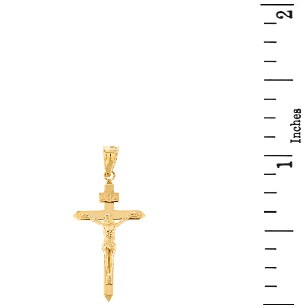 Solid 14k Yellow Gold Linear Cross INRI Crucifix Charm Pendant (1.15")