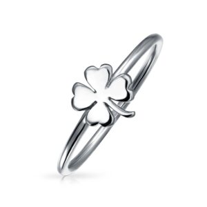 minimalist irish shamrock four leaf clover stackable ring midi knuckle 1mm band for teen women .925 sterling silver