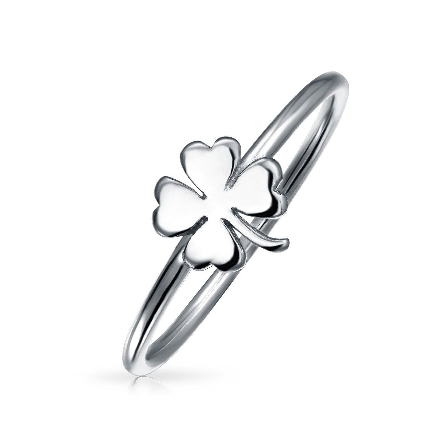 Minimalist Irish Shamrock Four Leaf Clover Stackable Ring Midi Knuckle 1MM Band For Teen Women .925 Sterling Silver