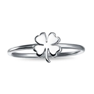 Minimalist Irish Shamrock Four Leaf Clover Stackable Ring Midi Knuckle 1MM Band For Teen Women .925 Sterling Silver