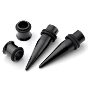 Jovivi 2 Pairs Stainless Steel Taper Kit with Plugs Black Ear Stretching Kit Gauges Set 0G 8mm