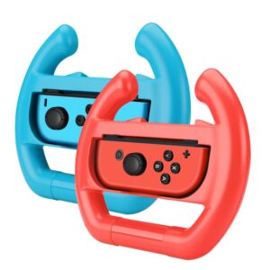 tnp racing wheel for nintendo switch/switch oled joy-con controller (set of 2 red + blue) racing steering wheel controller accessory grip handle kit attachment