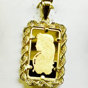 TEX 14k Yellow Gold Bullion Rope Pendant, 2.5gr Ingot, Approx 1g