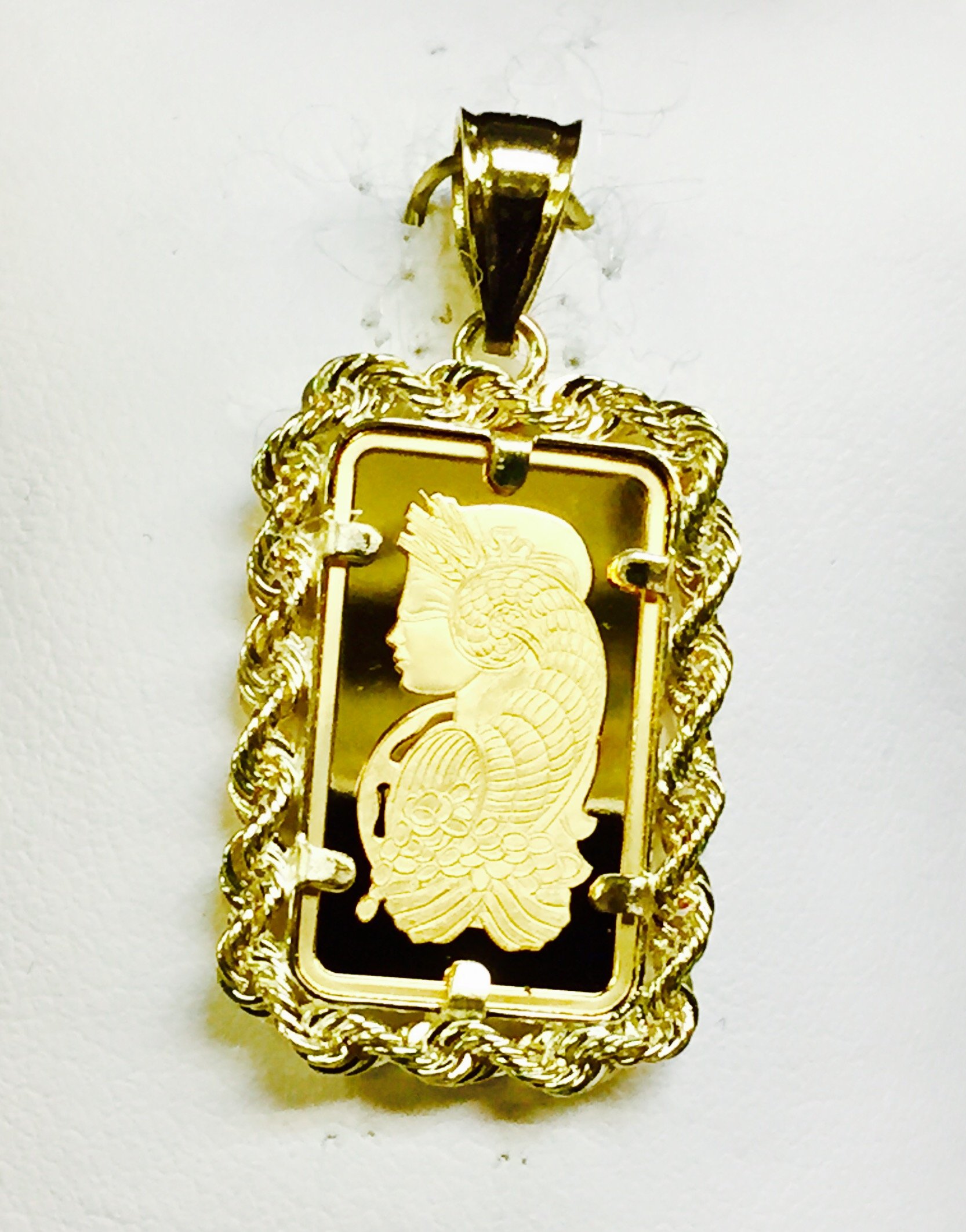 TEX 14k Yellow Gold Bullion Rope Pendant, 2.5gr Ingot, Approx 1g