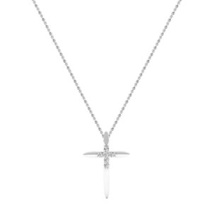 dazzlingrock collection round white diamond elegant cross pendant with 18 inch gold chain for women (0.10 ctw) in 10k white gold