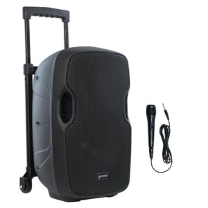 gemini sound as-10togo - 1000w peak active bluetooth® pa speaker, 10” woofer, trolley handle and wheels, long-lasting battery powered, wireless mic, echo for karaoke, perfect for tailgates