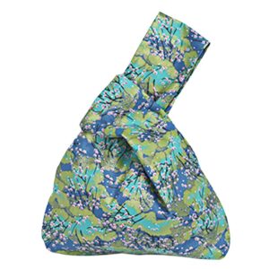 chezi women's japanese style floral cotton knot bag small size canvas tote (green)