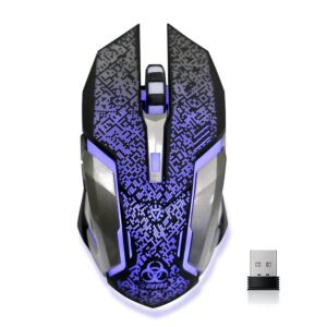 vegcoo wireless gaming mouse, c8 wireless rechargeable mouse with colorful led lights and 2400/1600/1000 dpi for laptop and computer (c9 silver)