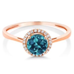 Gem Stone King 10K Rose Gold Gemstone Birthstone & Diamond Halo Promise Wedding Engagement Ring | Round 6MM | Rose Gold Ring For Women