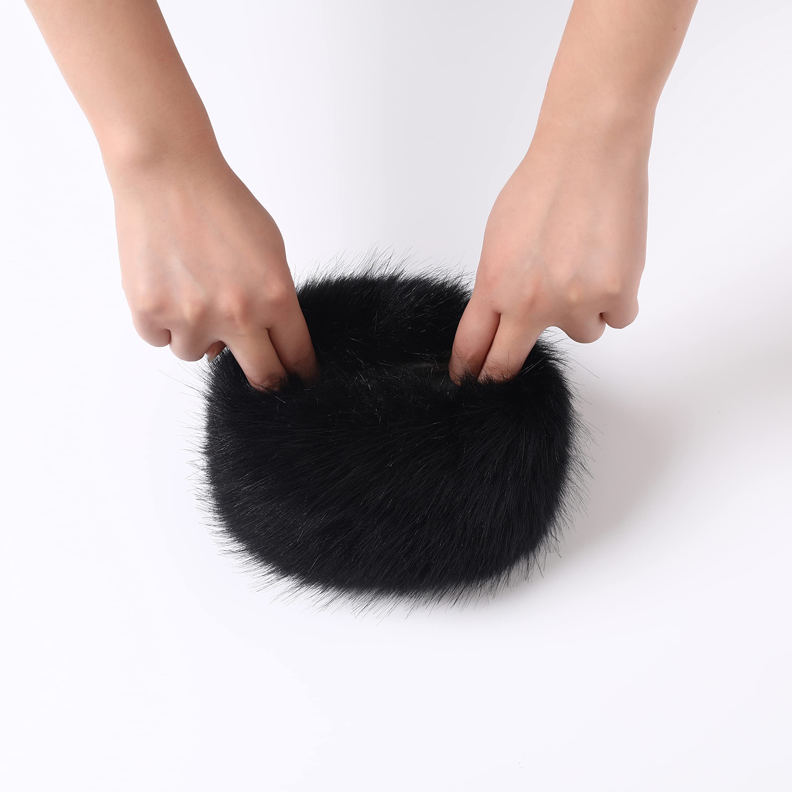 Dikoaina Faux Fur Wrist Cuffs- Winter Furry Bands Fox Fur Wrist Warmer,Arm Warmer, Leg Warmer, One Pair