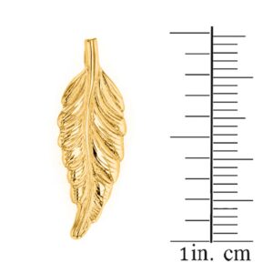 Solid 14k Yellow Gold Bohemia Leaf Feather Charm Pendant