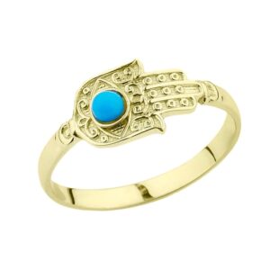 middle eastern jewelry unique 14k yellow gold hamsa hand with blue stone ring (size 9.5)