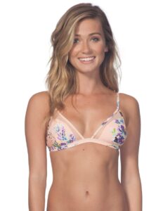 rip curl junior's standard sweet nothing fixed tri bikini top, peach/pea, l