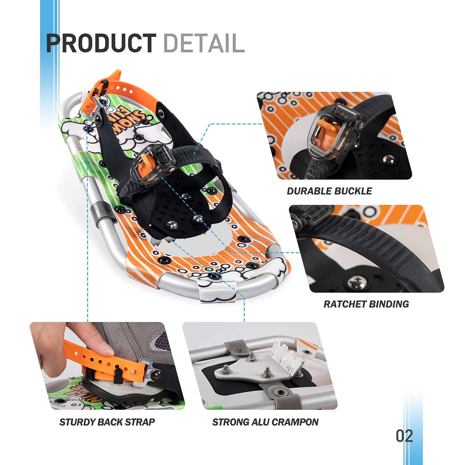 G2 16 Inch Kids Snowshoes Set with Trekking Poles, Snow Baskets, Storage Bag, Fast Ratchet Binding Design, for Child Youth Boys and Girls, Green