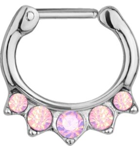 forbidden body jewelry 16g surgical steel synthetic pink opal hanger septum clicker hoop