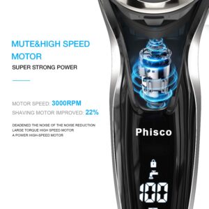 Phisco Electric Shaver Razor for Men with Floating Rotary Razor Ipx7 Led Display Rechargeable Dry/Wet Men's, Electric Shavers for Men Face with Pop-Up Beard Trimmer for Father Day Gifts