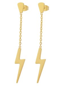 edforce stainless steel women's lightning bolt dangle earrings, 60mm/2.4in (gold)