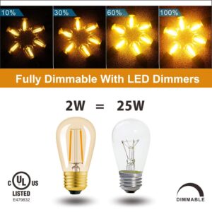 Hizashi S14 Replacement Light Bulbs, 2W=25 Watt Outdoor Edison Bulbs Dimmable E26 Base, Amber 2200K S14 LED Bulbs, Outdoor String Lights Bulbs Replacement, Shatterproof Waterproof, UL Listed, 6 Pack