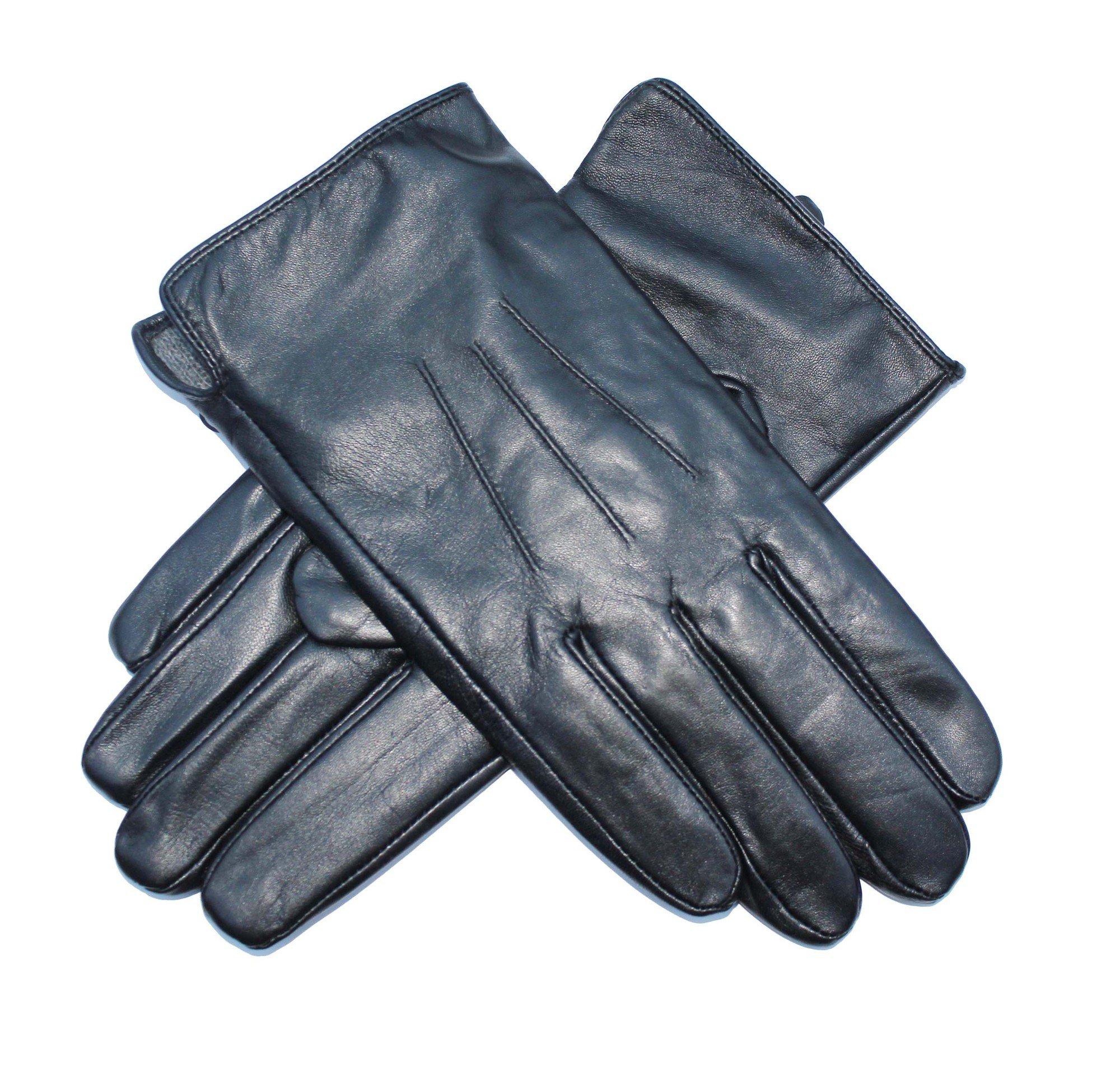 Men's Luxury Cashmere Lined Genuine Butter Soft Black Leather Gloves (Large)