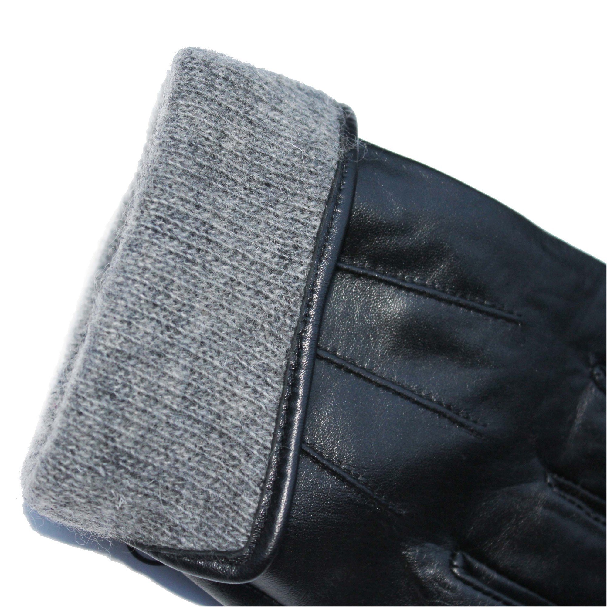 Men's Luxury Cashmere Lined Genuine Butter Soft Black Leather Gloves (Large)