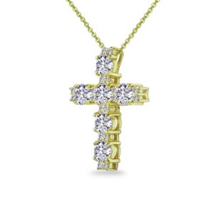 B. BRILLIANT Yellow Gold Flashed Sterling Silver Round-cut AAA Cubic Zirconia Large CZ Christian Gold Cross Necklace for Women with Gift Box