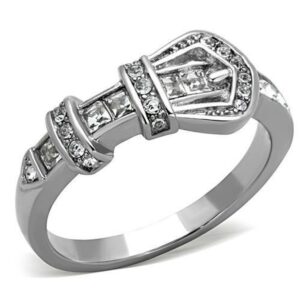 stainless steel cz belt buckle shaped promise engagement party ring (10)