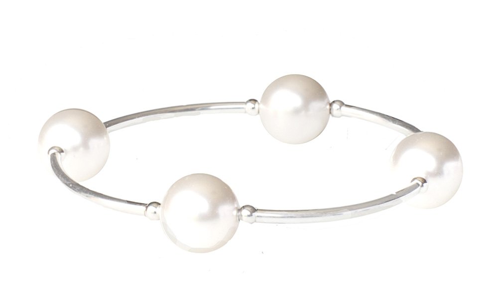 Made As Intended Blessing Bracelets Trio in White Crystal Pearls