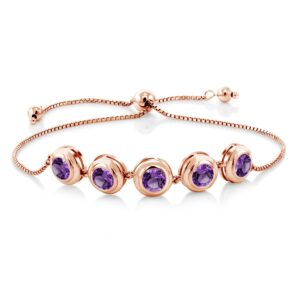 gem stone king 18k rose gold plated silver purple amethyst tennis bracelet for women (3.50 cttw, round 6mm, gemstone february birthstone, fully adjustable up to 9 inch)