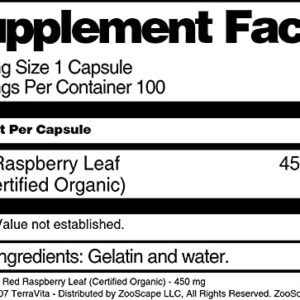 Red Raspberry Leaf (Certified Organic) - 450 mg (100 Capsules, ZIN: 518667) - 2 Pack