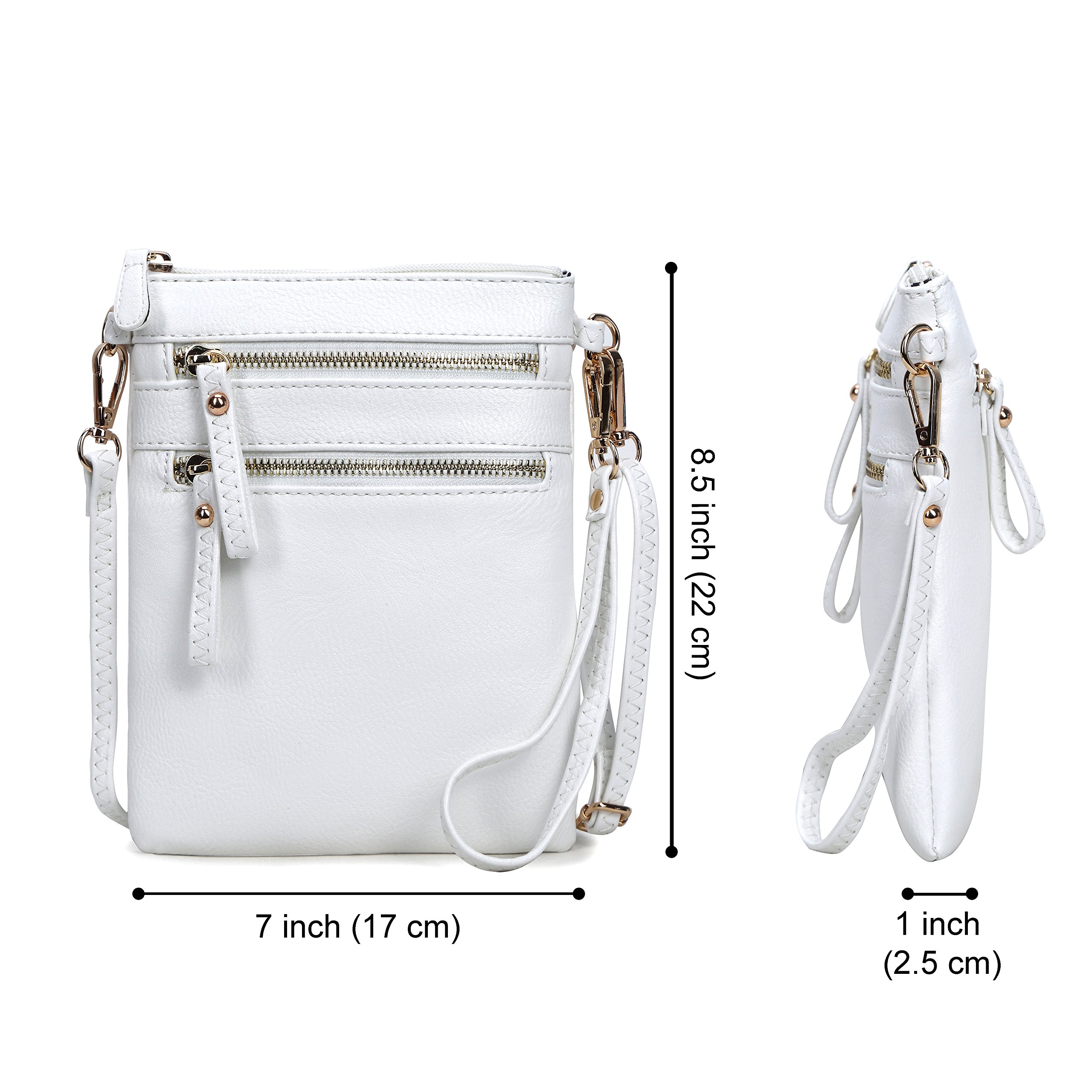 Solene Women's Faux Leather Organizer Multi Zipper Pockets Handbag With Detachable Wristlet Crossbody Bag-WU002(White)