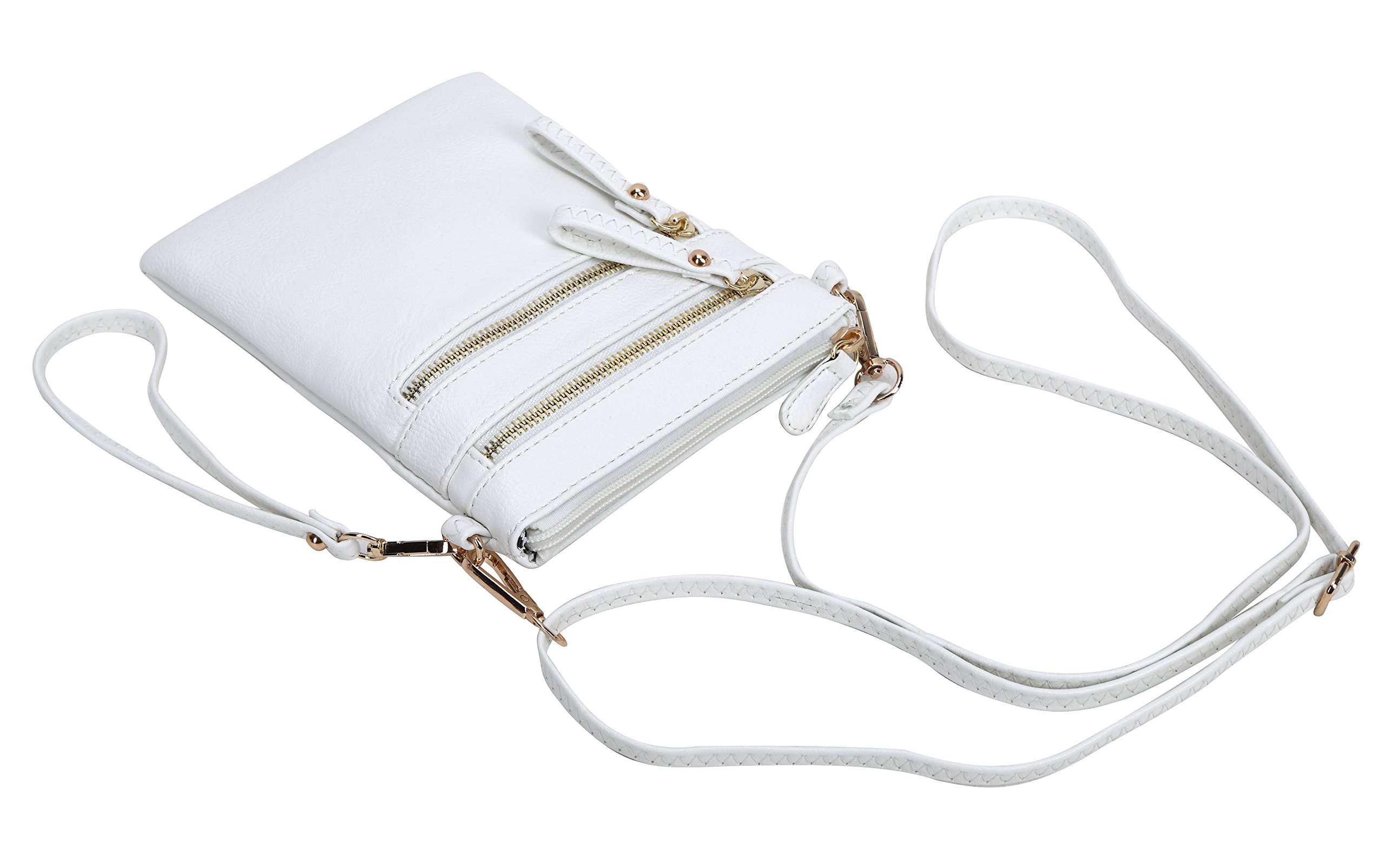 Solene Women's Faux Leather Organizer Multi Zipper Pockets Handbag With Detachable Wristlet Crossbody Bag-WU002(White)