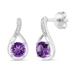 gem stone king 925 silver purple amethyst and white diamond infinity earrings for women (0.97 cttw, gemstone february birthstone, round 5mm)