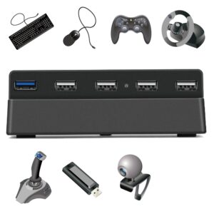 TNP 5 Port USB Hub for PS4 Slim Edition - USB 3.0/2.0 High Speed Extender Adapter Accessories Expansion Hub Connector Splitter Expander for PlayStation 4 Slim Gaming Console (for PS4 Slim ONLY)