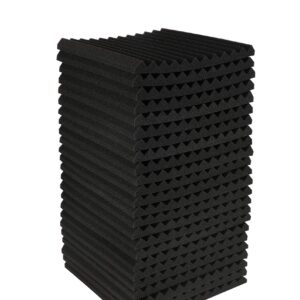 Burdurry 24 Pack Acoustic Panels Soundproof Studio Foam for Walls Sound Absorbing Panels Sound Insulation Panels Wedge for Home Studio Ceiling, 1" X 12" X 12",(24pcs, Black)