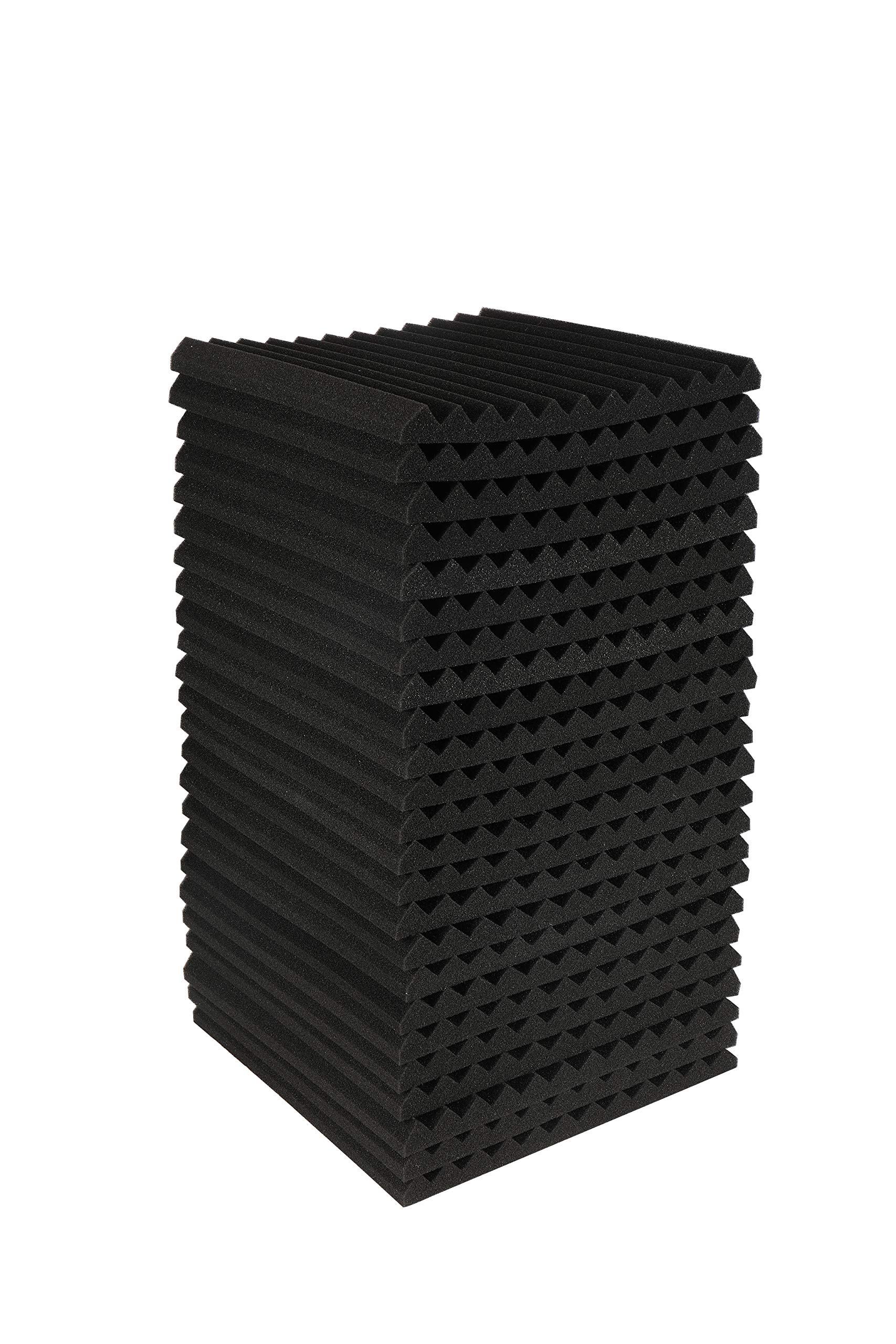 Burdurry 24 Pack Acoustic Panels Soundproof Studio Foam for Walls Sound Absorbing Panels Sound Insulation Panels Wedge for Home Studio Ceiling, 1" X 12" X 12",(24pcs, Black)