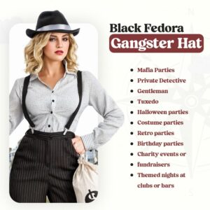 Funny Party Hats Black Fedora Hat - Gangster Hat - Black and White Fedora Hat - Mobster Hat (Fedora Hat)