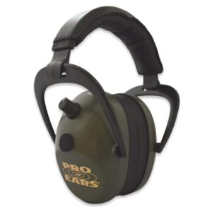 pro ears gold ii 26 ear muffs, nrr 26, military grade electronic hearing protection with dlsc compression, gel ear seals & auto shut off, amplifies sound 8x, made in usa, green