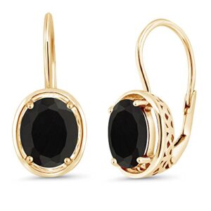 gem stone king 4.00 cttw black onyx dangle earrings for women in 18k yellow gold plated silver | gemstone birthstone | oval 9x7mm