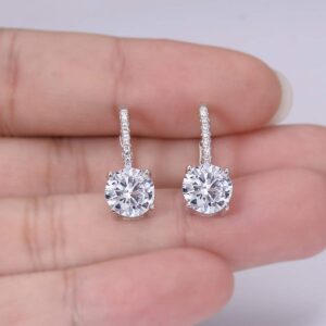 EVER FAITH 925 Sterling Silver Round Cut CZ Prong Setting Gorgeous Leverback Dangle Earrings Clear